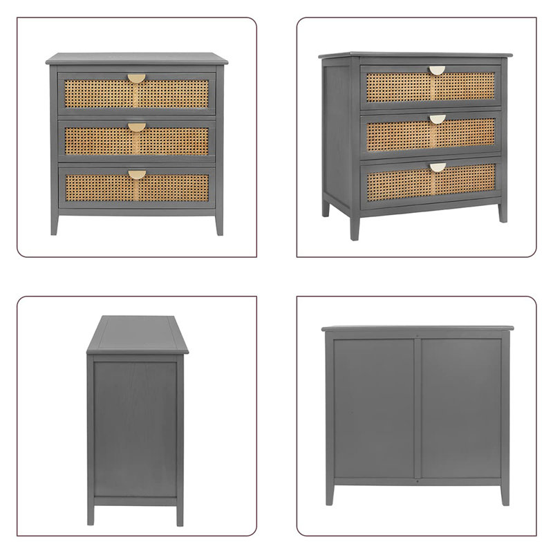Bay Isle Home Chused 3 Drawer Accent Cabinet Dresser Rattan Chest Drawers Storage Cabinet with Metal Handles Reviews Wayfair